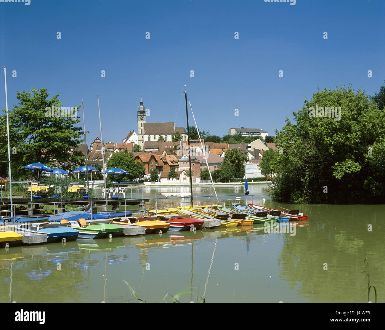 Germany, Baden-Wurttemberg, Böblingen, town view, church, Lake Superior ...