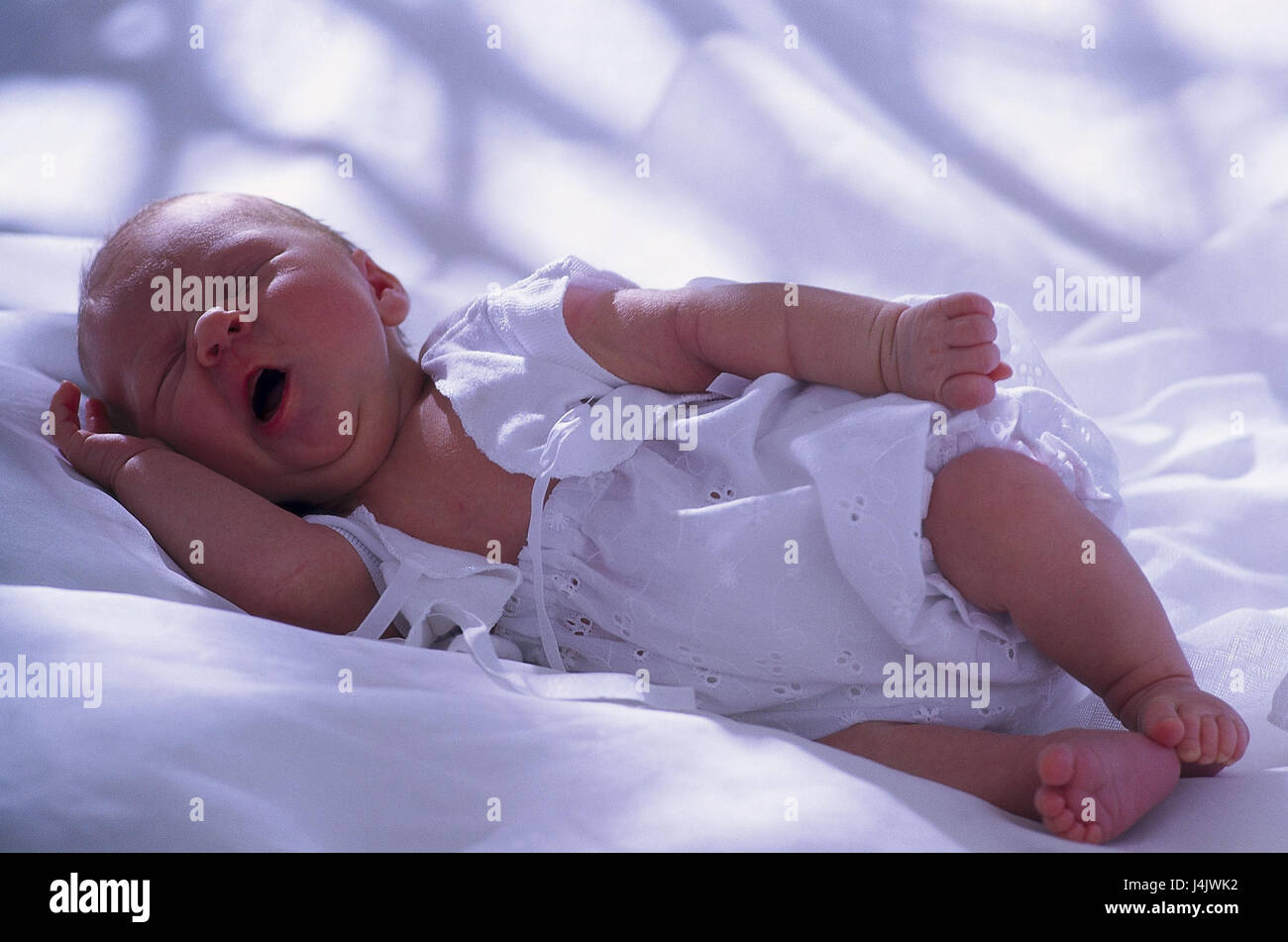 Baby, lie gesture, yawn very closely, bed, child, infant, newborn child ...