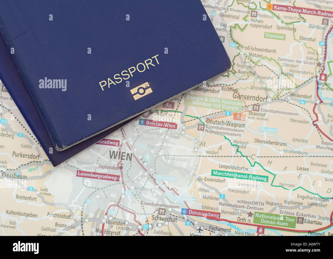 passport on map travel concept Stock Photo - Alamy