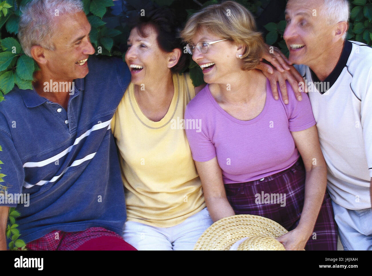 Garden, couples, middle old person, happily, eye contact, half portrait ...