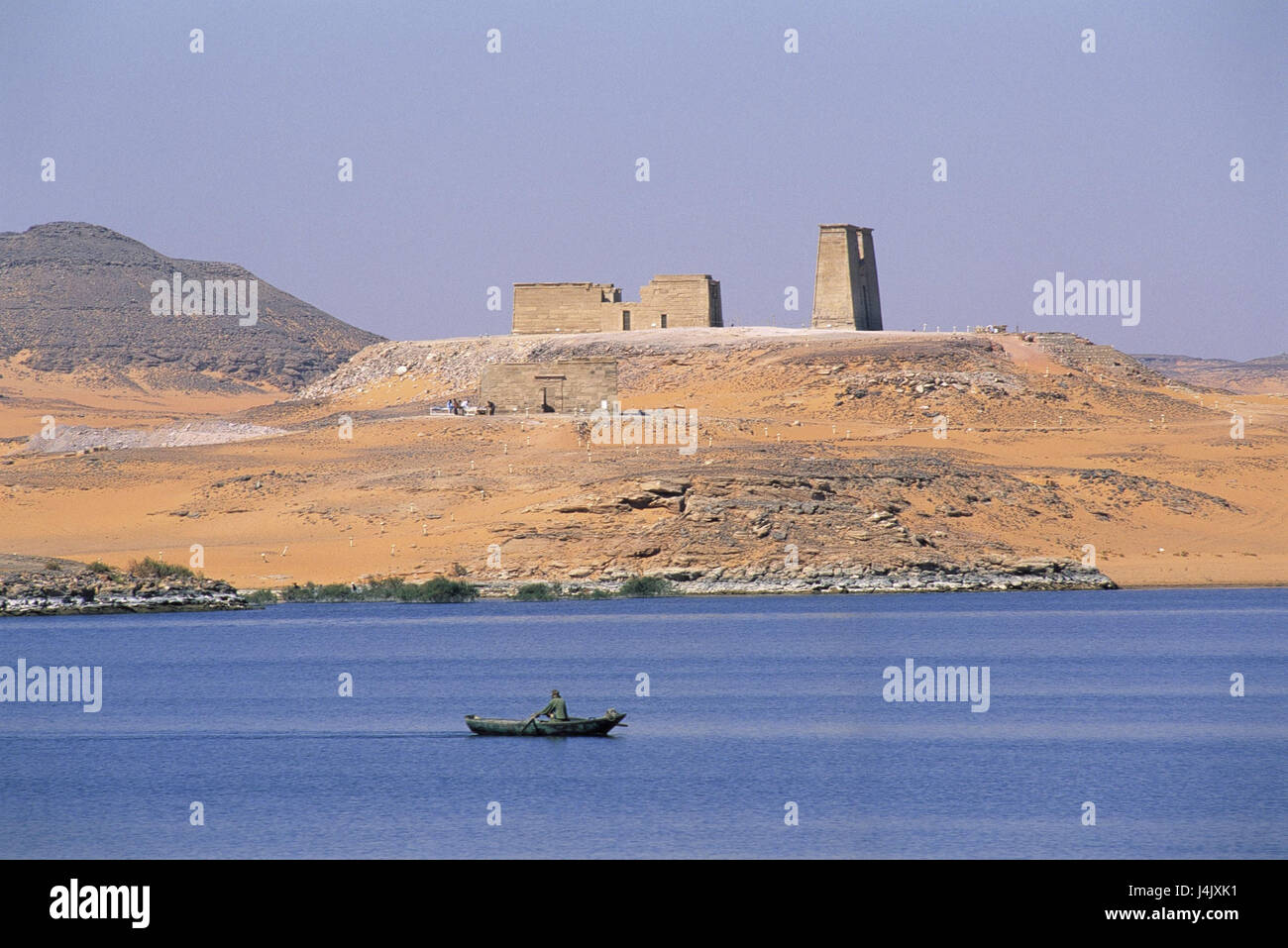 Egypt, Nubia, temple of Dacca, wet lake, boot outside, Africa, East ...