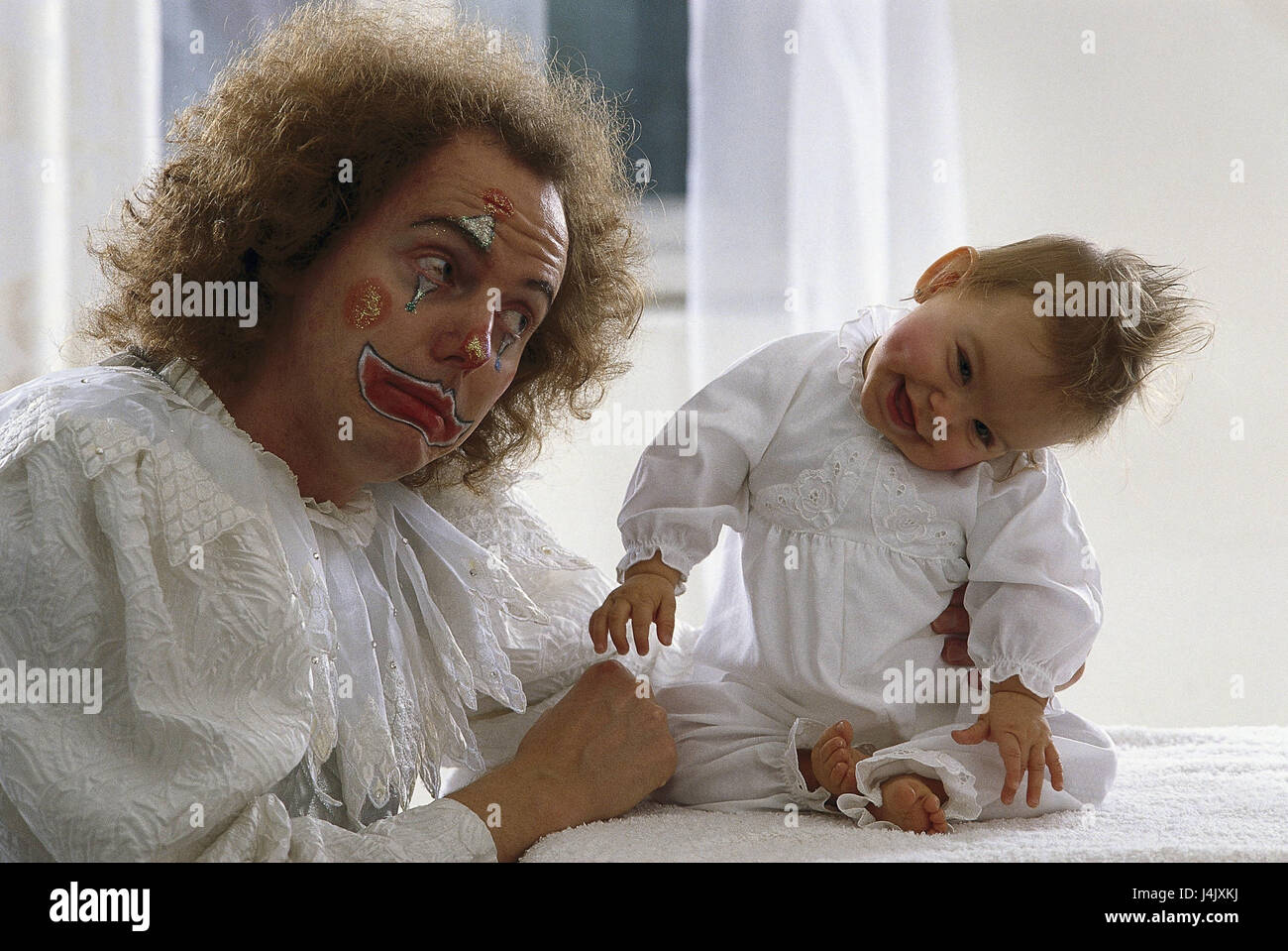 Baby, happily, father, clown inside, at home, man, facial play, sadly ...