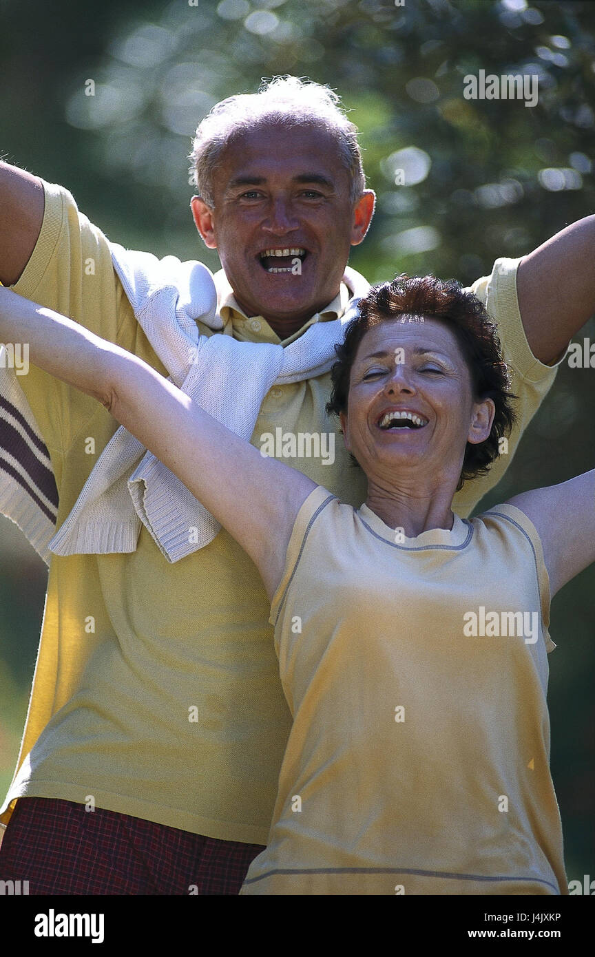 Couple, middle old person, happily, gesture, freedom, half portrait ...