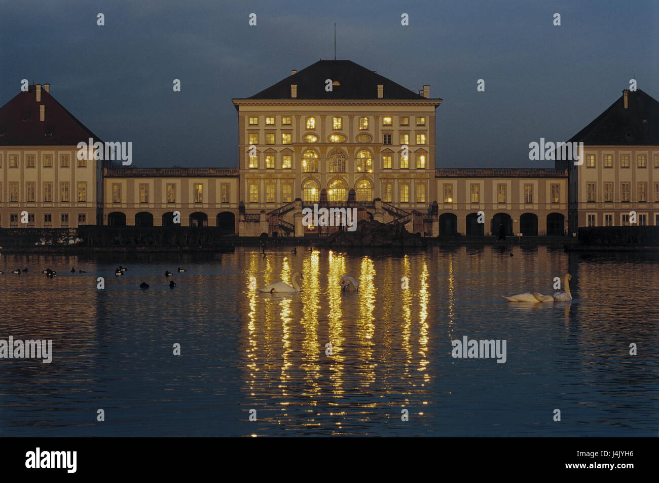Germany, Bavaria, Munich, lock nymph castle, lake, evening light Europe ...
