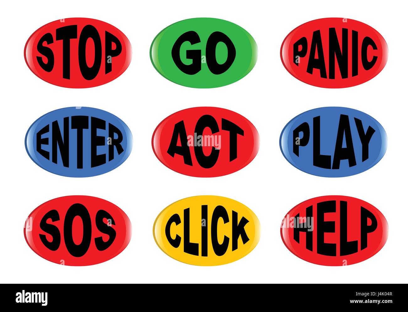 A collection of 3D buttons with various text instructions isolated on ...