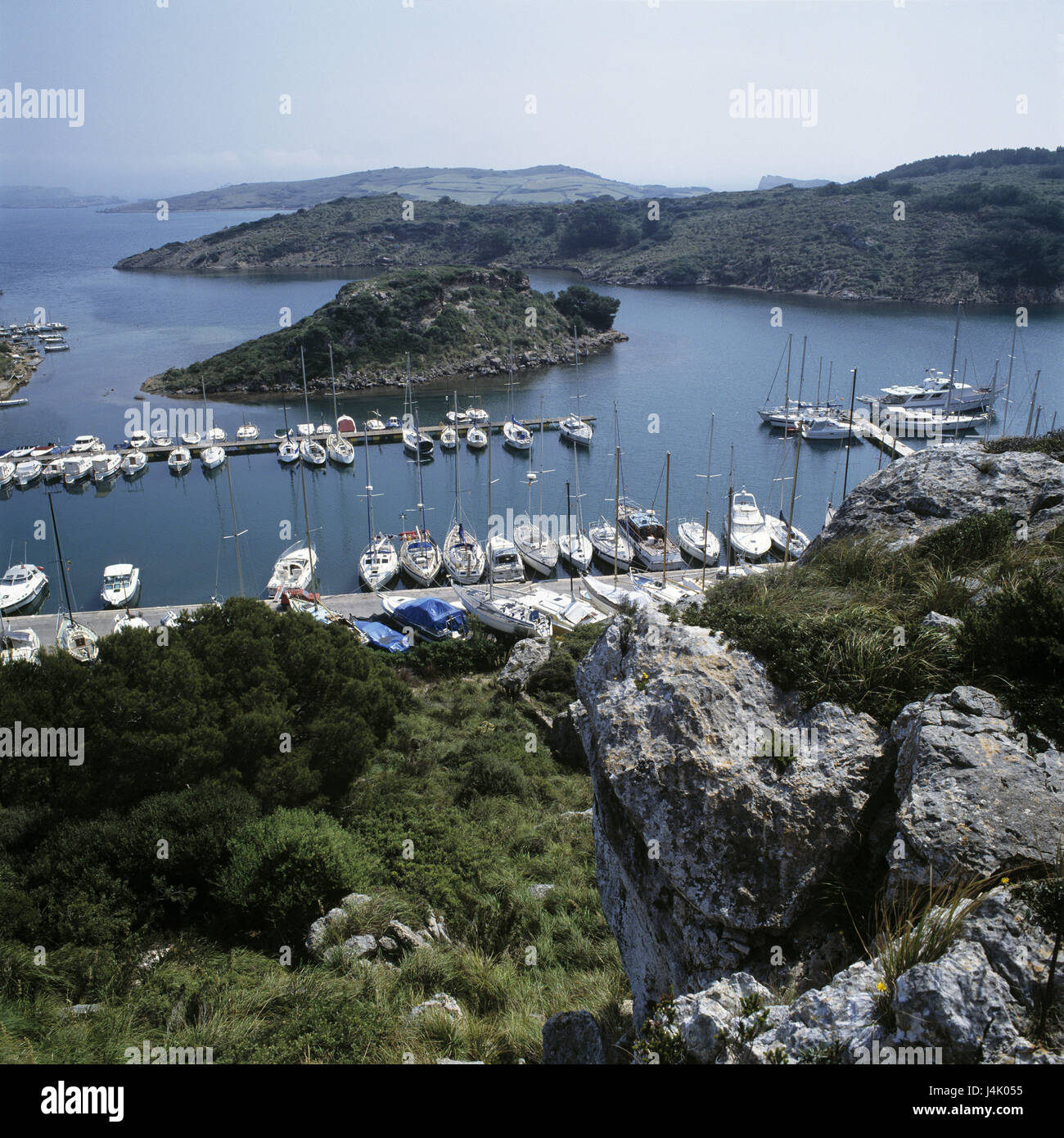 Spain, island Menorca, port D'Addaia, harbour, overview Europe, the ...