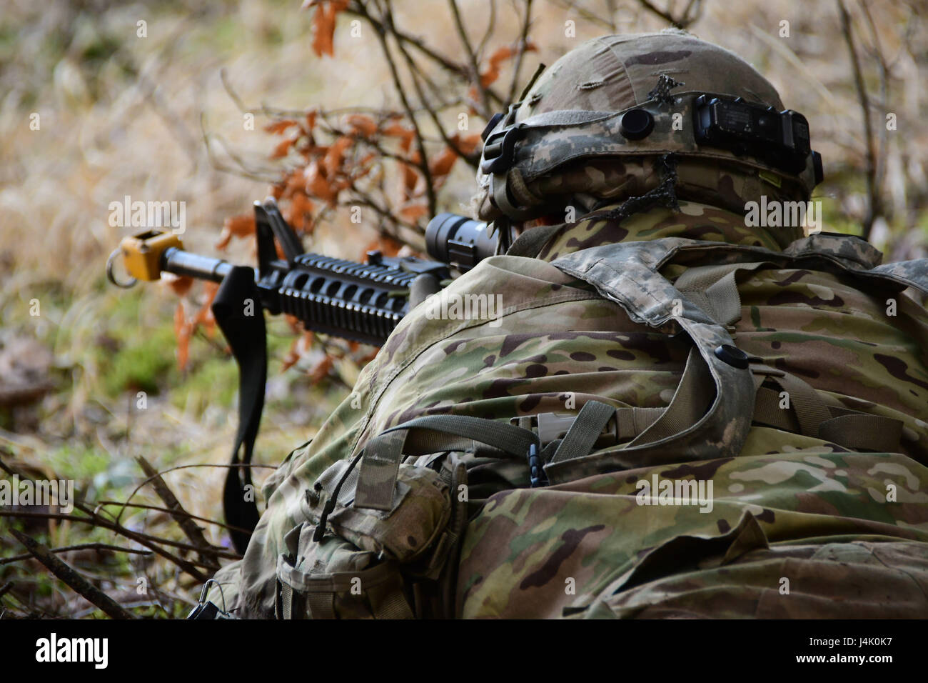 US Paratrooper from 54th Brigade Engineer Battalion watches for enemy ...