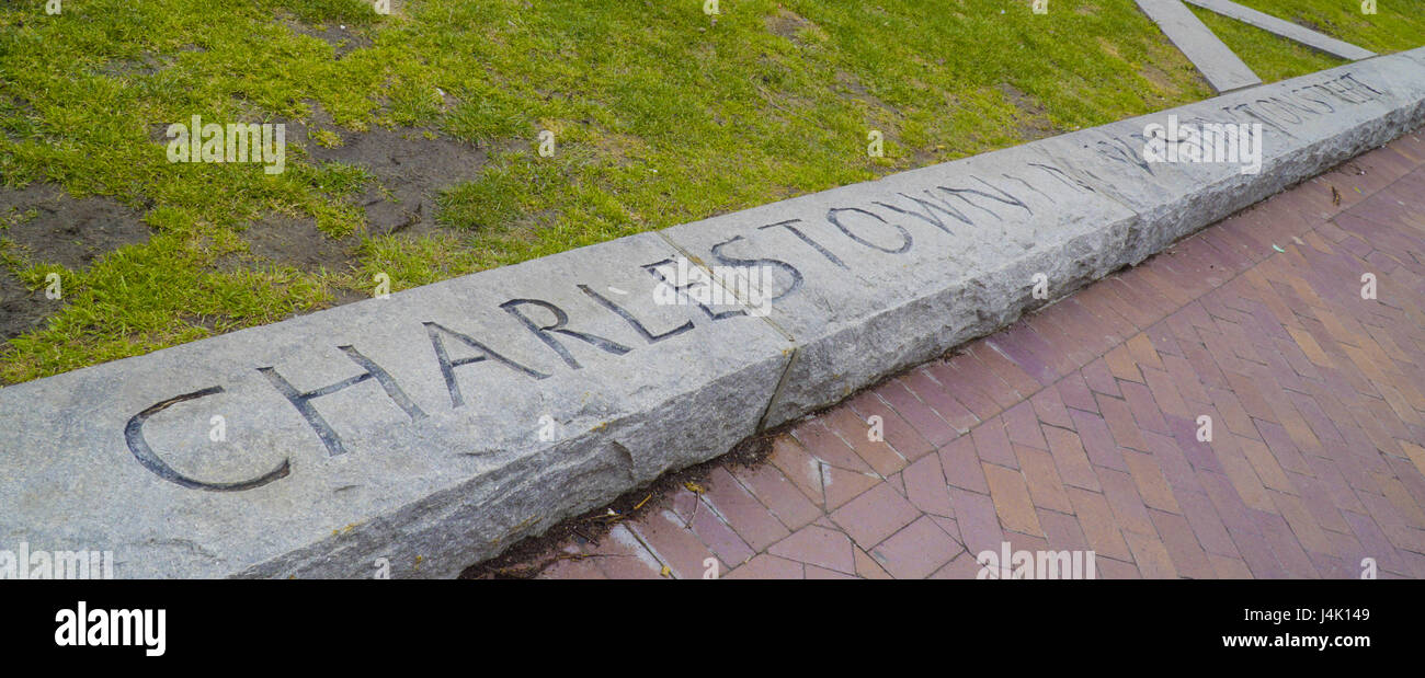 Boston Charlestown engraving in a stone - BOSTON , MASSACHUSETTS Stock ...