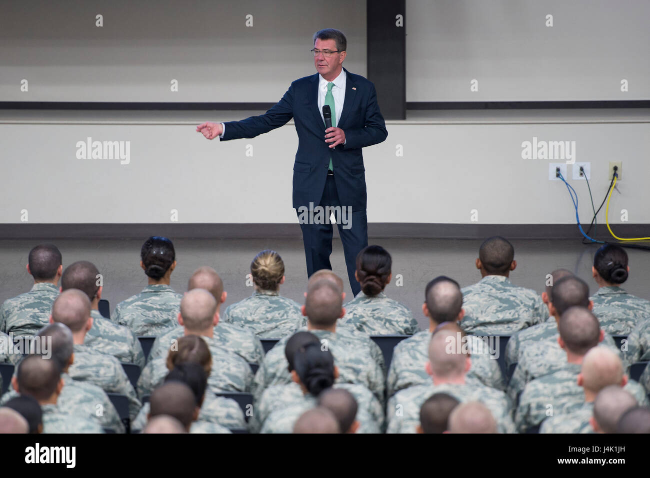 Defense Secretary Ash Carter speaks to U.S. Air Force basic military ...