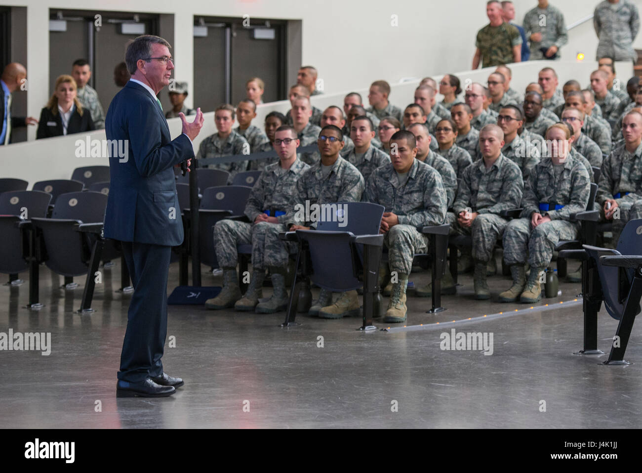 Defense Secretary Ash Carter speaks to U.S. Air Force basic military ...