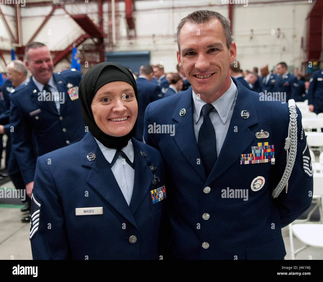 Master Sgt. Laura Magee, left, and Master Sgt. Mark Magee pose for a ...
