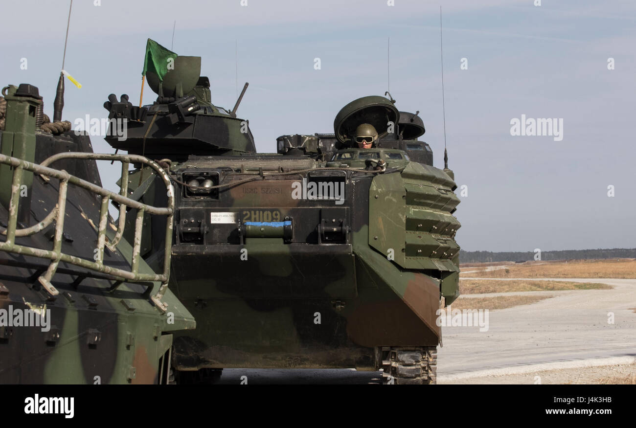 Marines with 2nd Assault Amphibian Battalion, 2nd Marine Division, wait ...