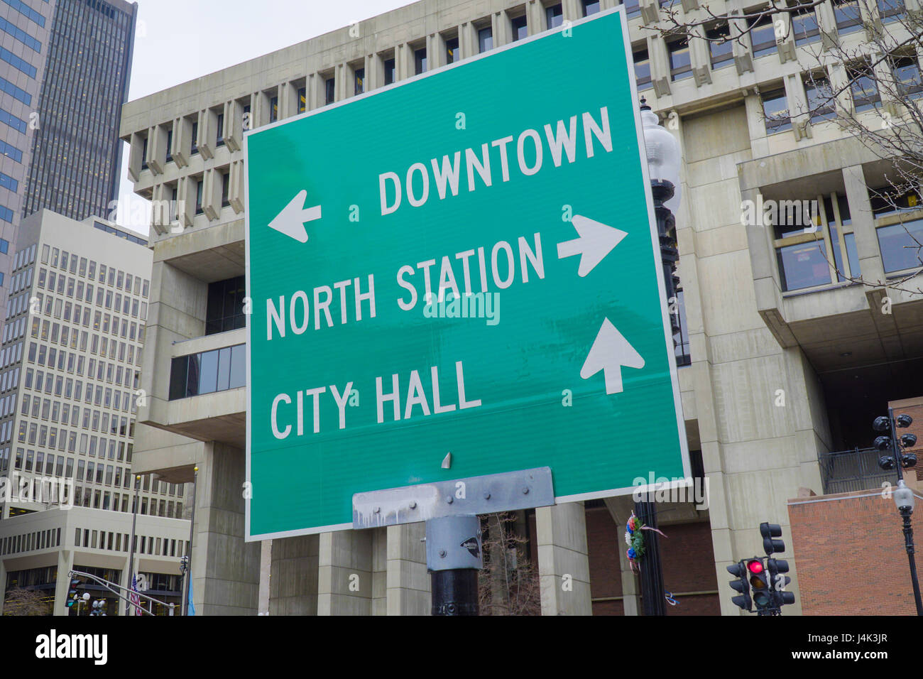 Direction signs to Downtown and City Hall in Boston - BOSTON ...