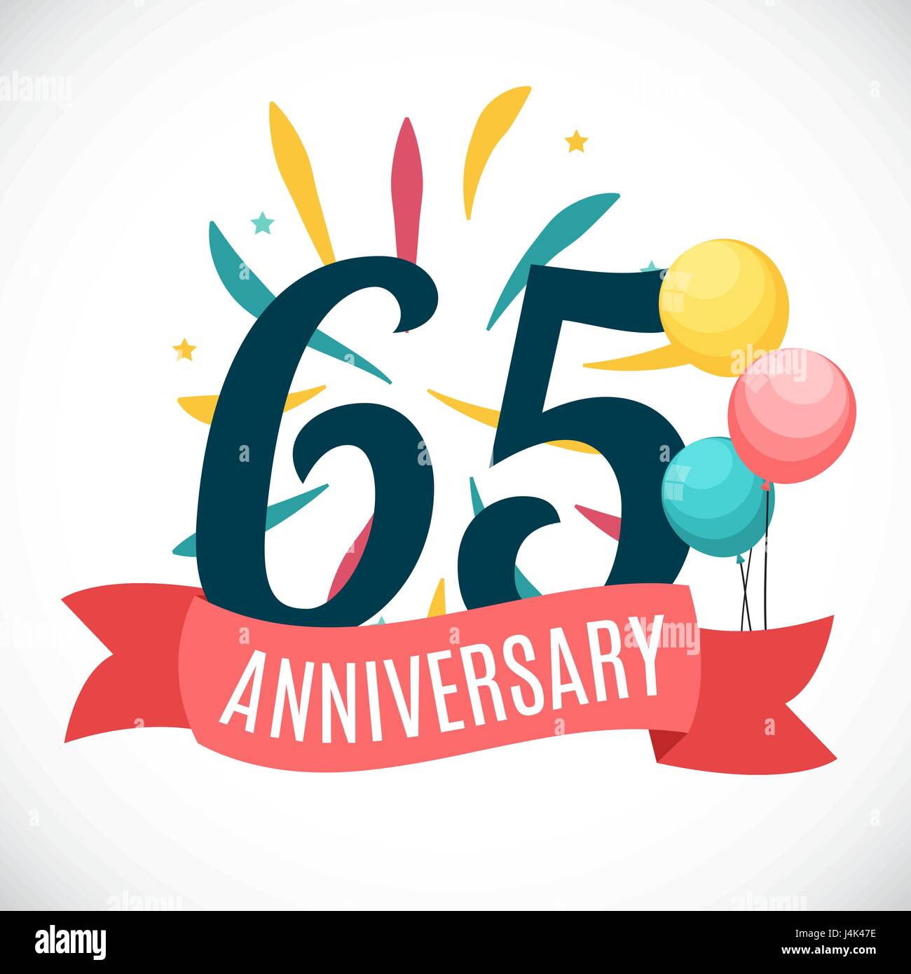 Anniversary 65 Years Template with Ribbon Vector Illustration Stock ...