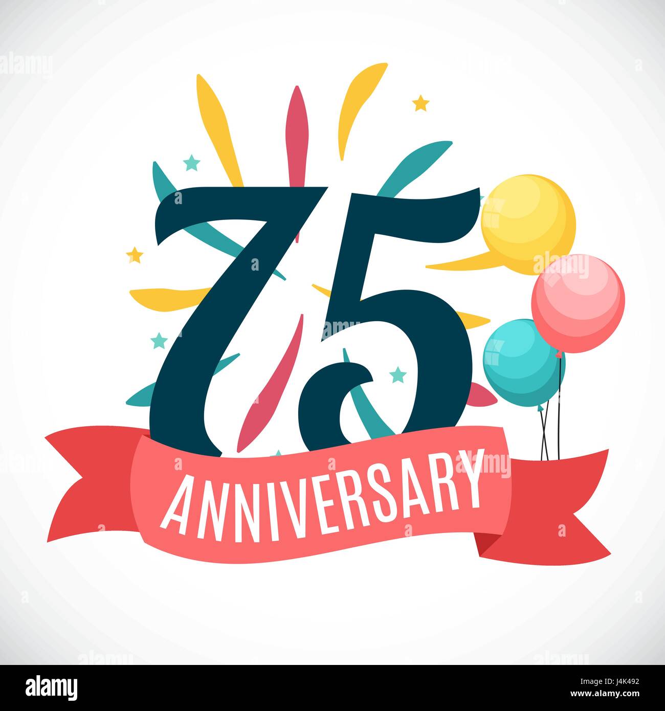 Anniversary 75 Years Template with Ribbon Vector Illustration Stock ...
