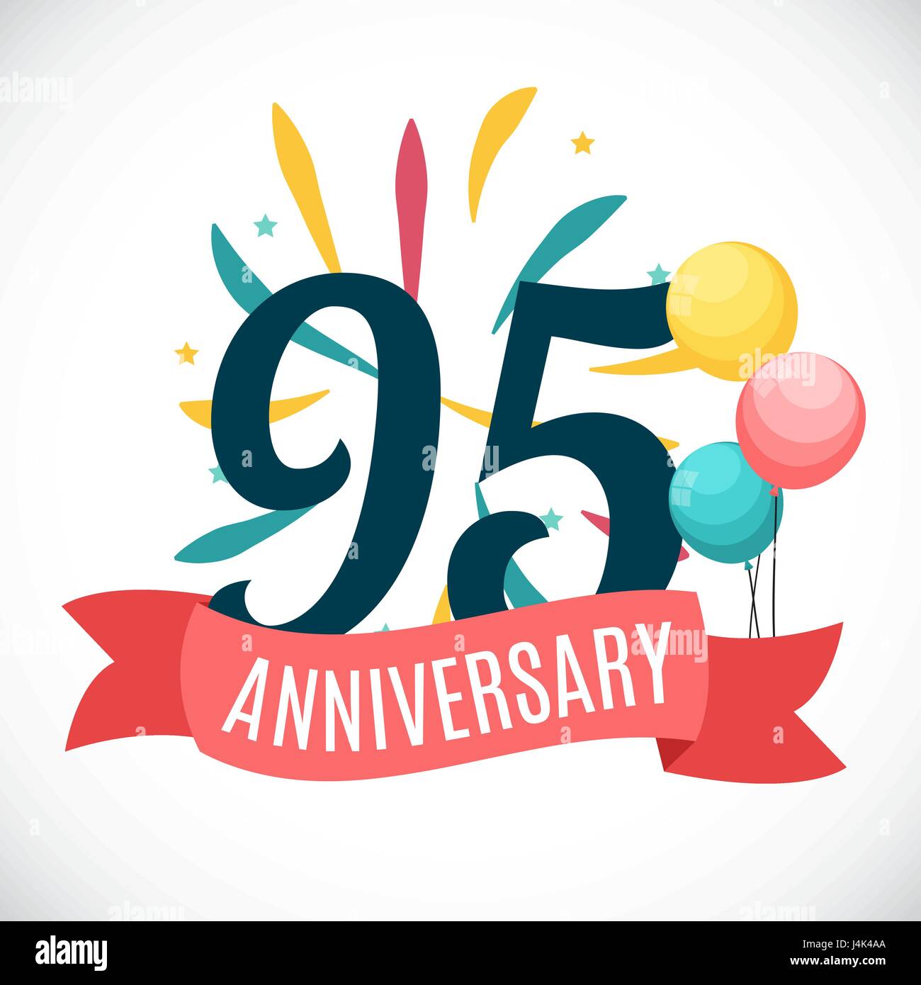Anniversary 95 Years Template with Ribbon Vector Illustration Stock ...
