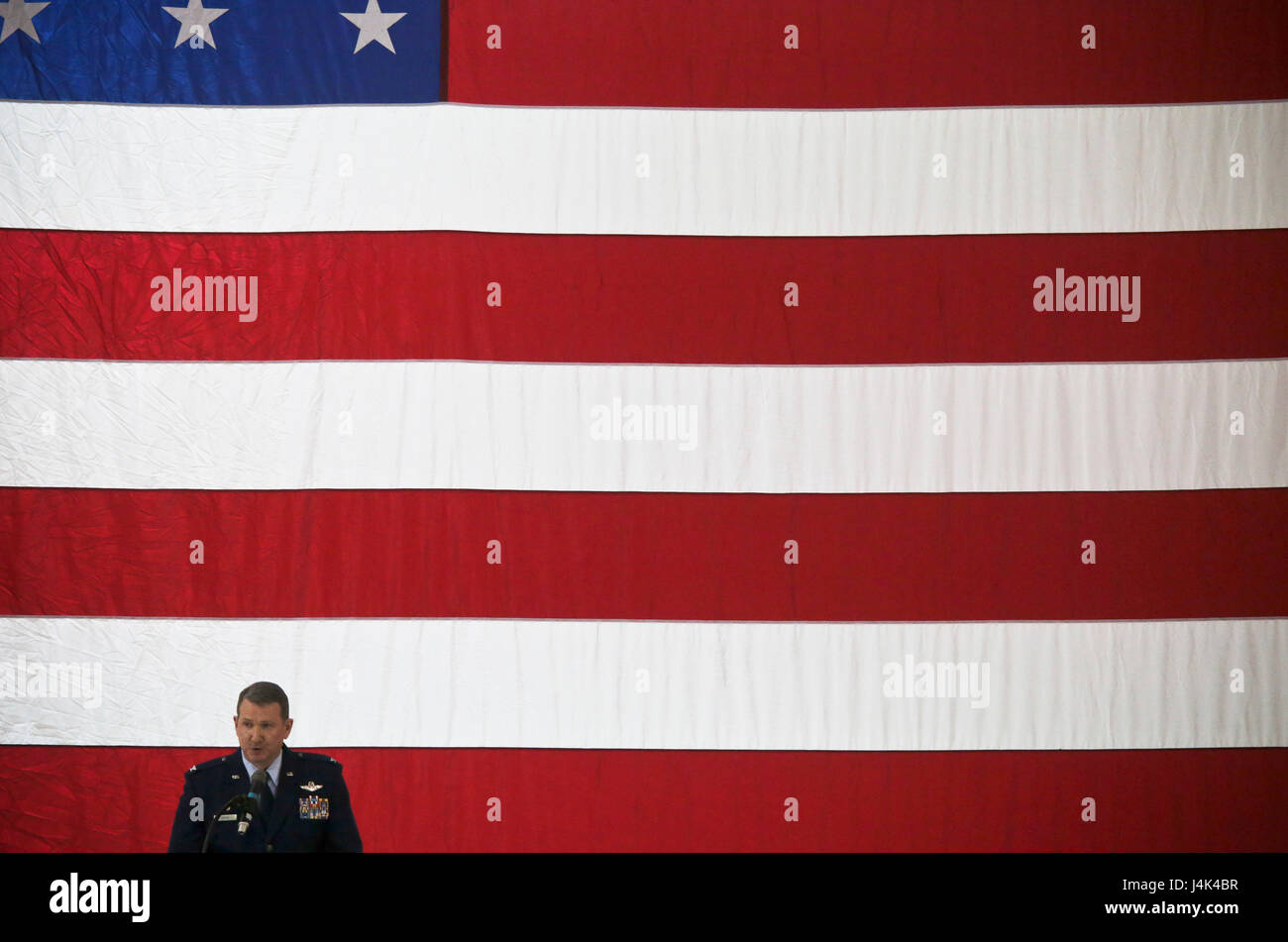 U.S. Air Force Col. Andrew Keane, 108th Wing Commander, speaks during ...