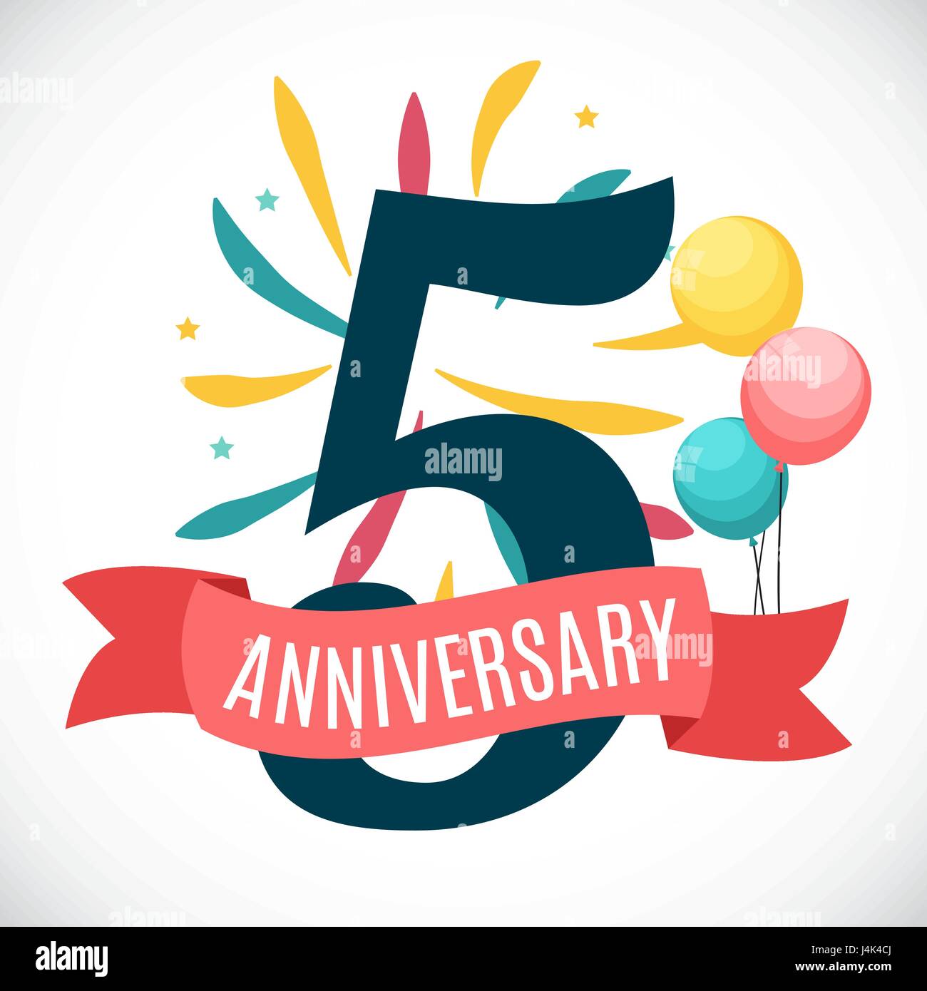 Anniversary 5 Years Template with Ribbon Vector Illustration Stock ...