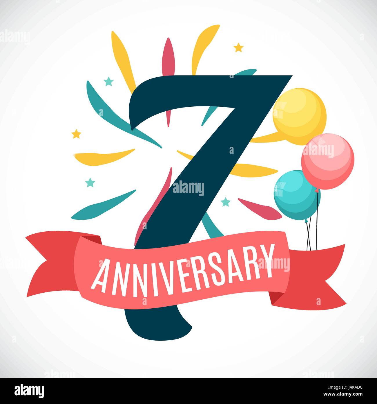 Anniversary 7 Years Template with Ribbon Vector Illustration Stock ...
