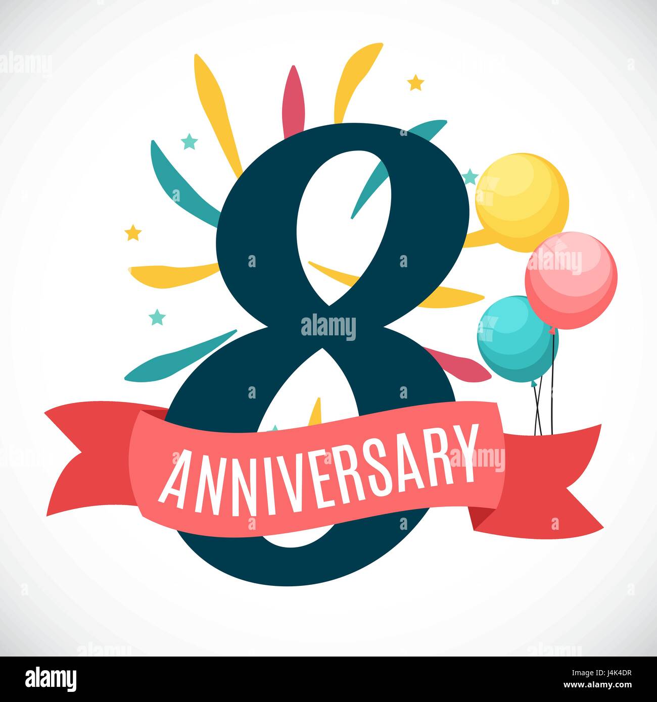 Anniversary 8 Years Template with Ribbon Vector Illustration Stock ...