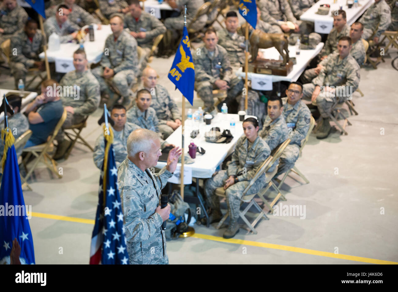U.S. Air Force Maj. Gen. John Stokes, commander, 22nd Air Force, speaks ...