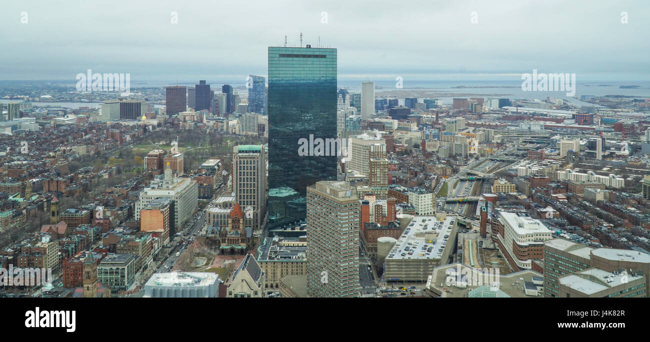 Aerial view over the city of Boston with Comcast Building - BOSTON ...