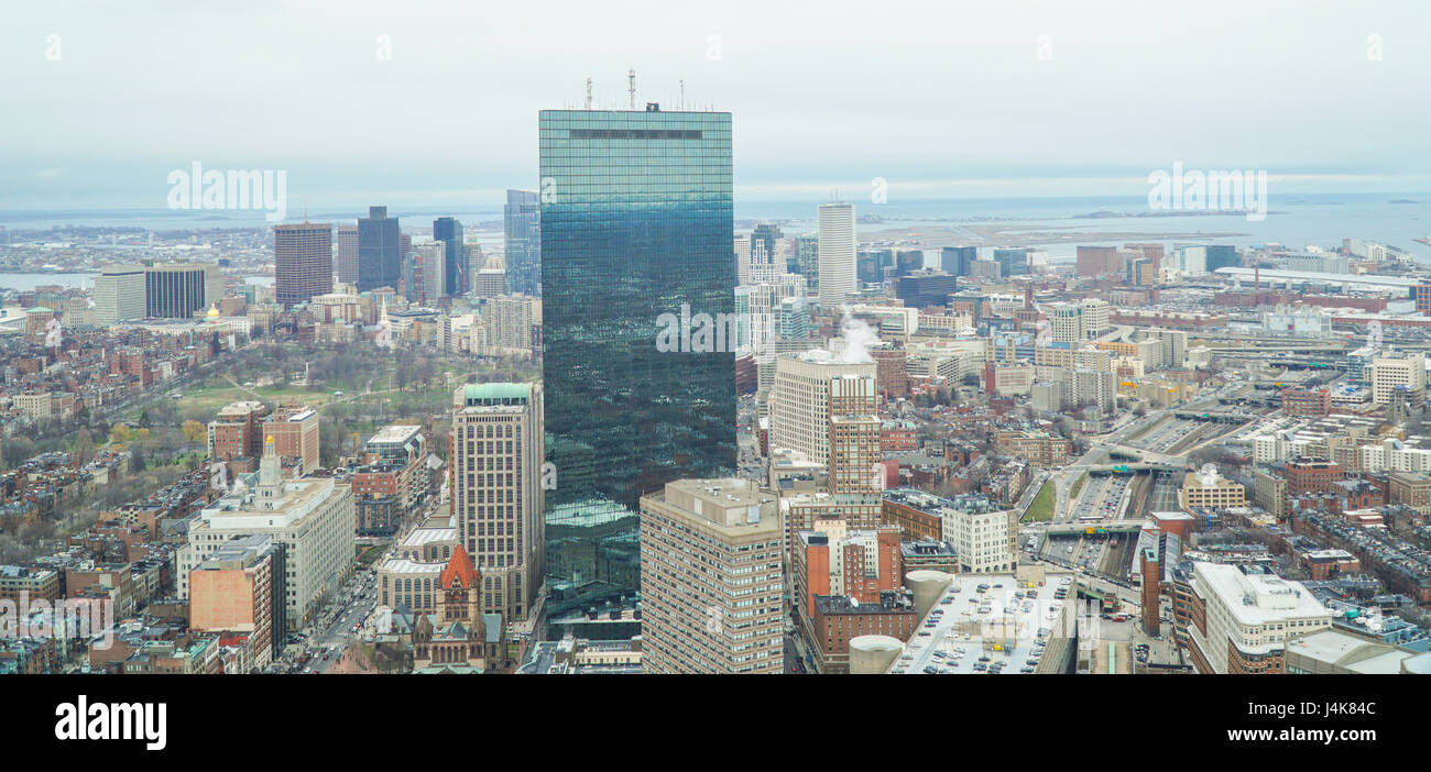 Aerial view over the city of Boston with Comcast Building - BOSTON ...