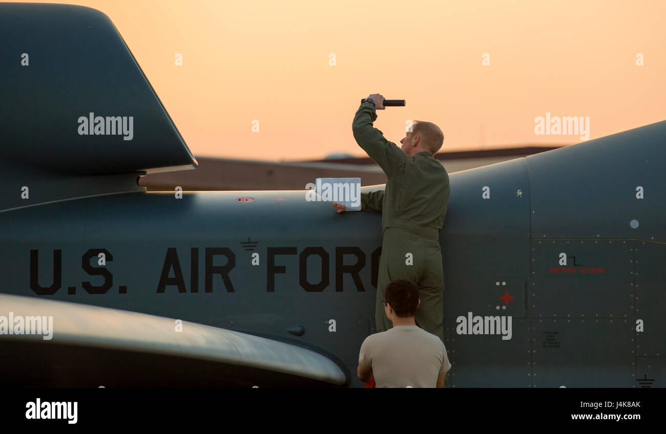 Capt. Mark, 69th Reconnaissance Group Detachment 1 RQ-4 pilot, inspects ...