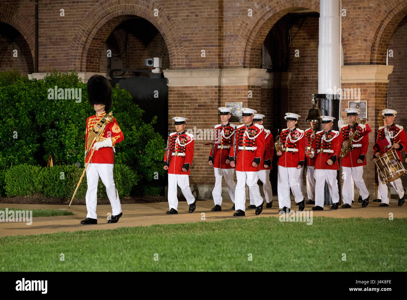 U.S. Marines with the Marine Band perform during an evening parade at ...
