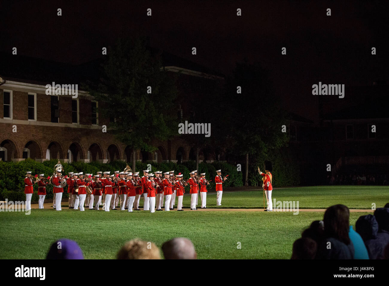U.S. Marines with the Marine Band perform during an evening parade at ...