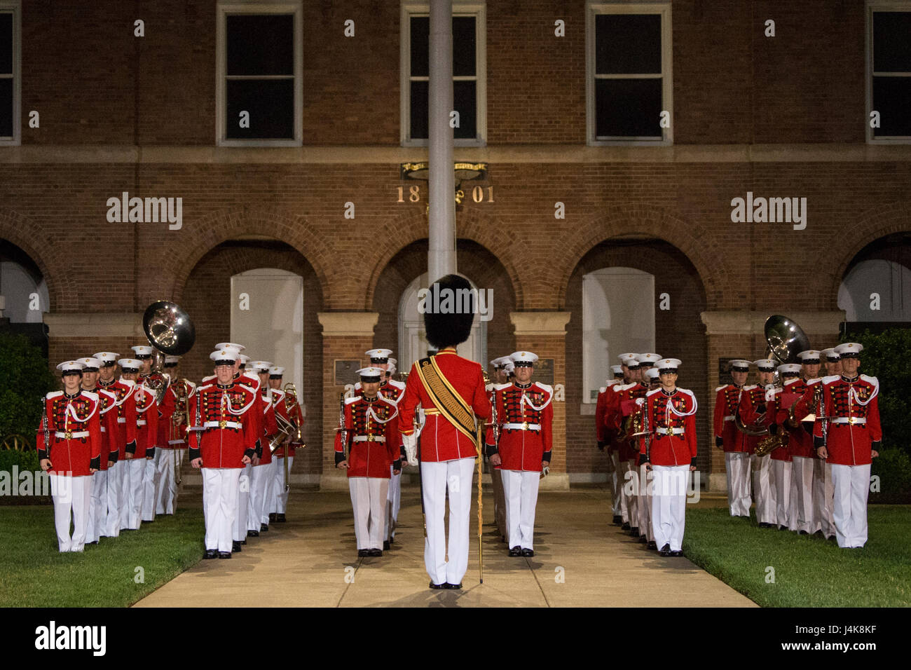 U.S. Marines with the Marine Band perform during an evening parade at ...