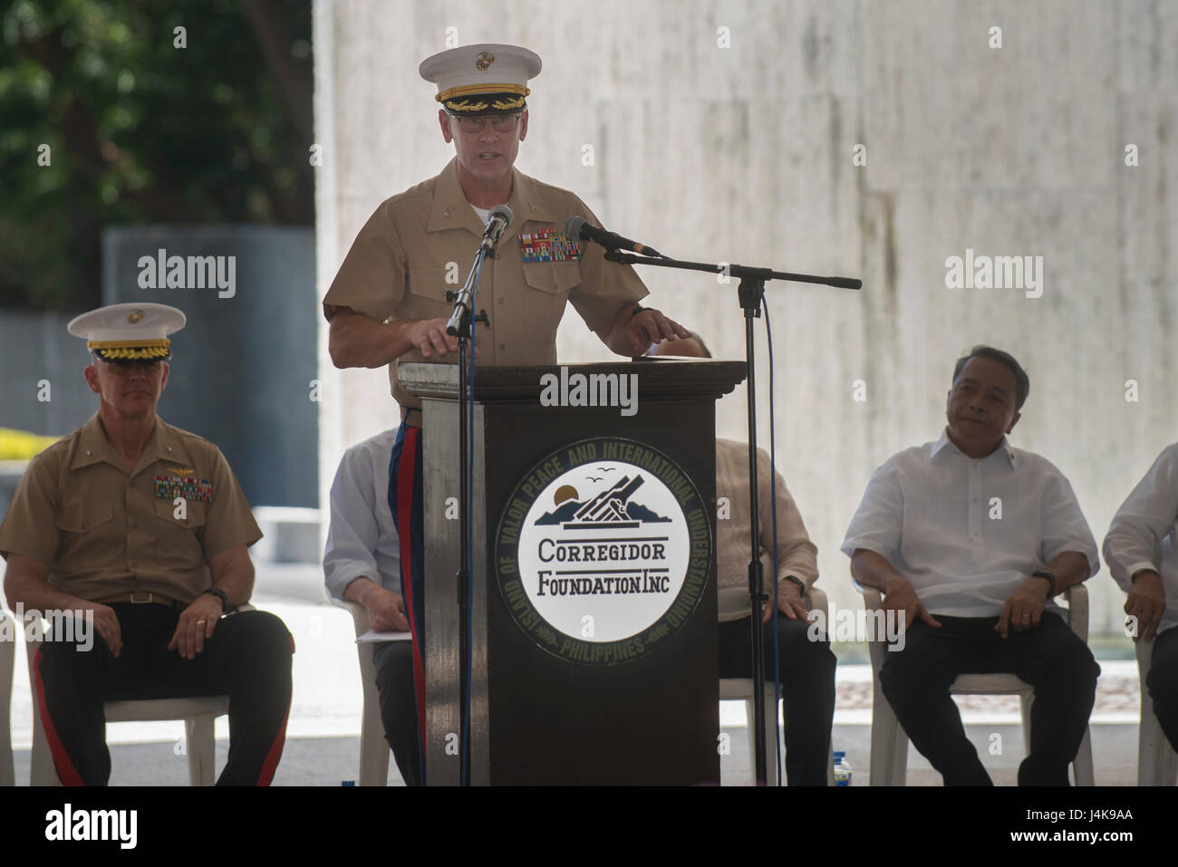 U.S. Marine Col. Kevin A. Norton delivers his remarks during a ceremony ...