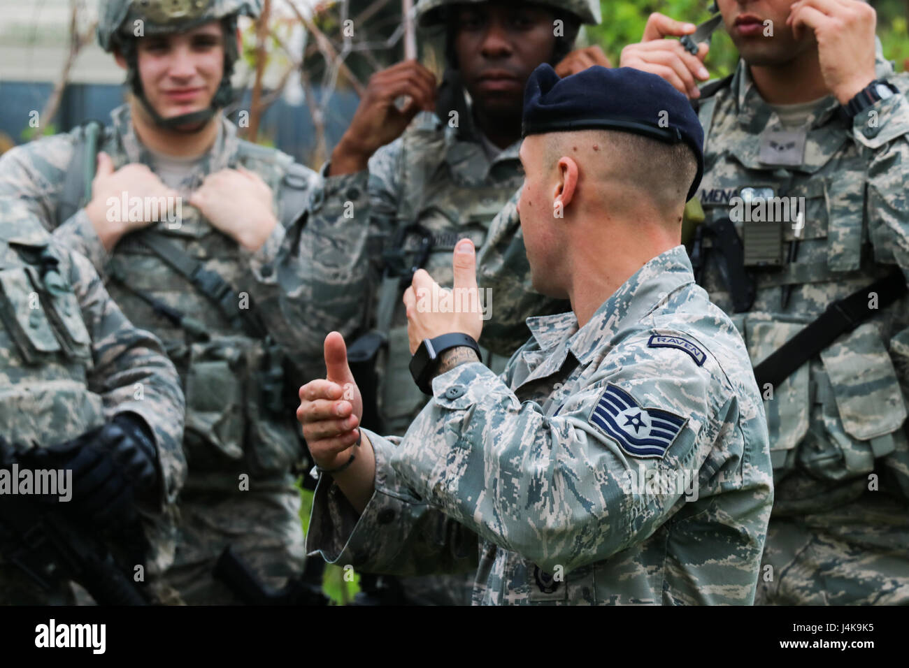 Tech. Sgt. Sean Rowe, 105th Base Defense Squadron, explains a tactical ...