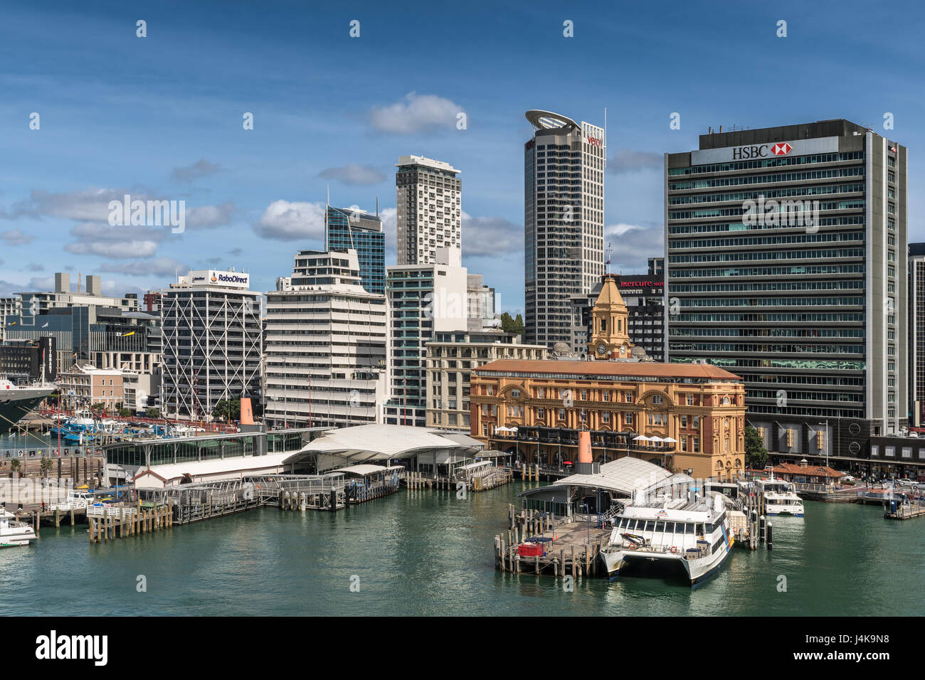 Auckland, New Zealand - March 6, 2017: Ferry building in front of HSBC ...