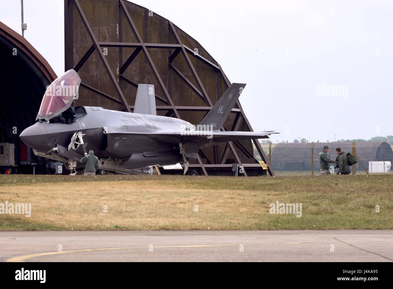 An F-35A Lightning II pilot from the 34th Fighter Squadron interacts ...