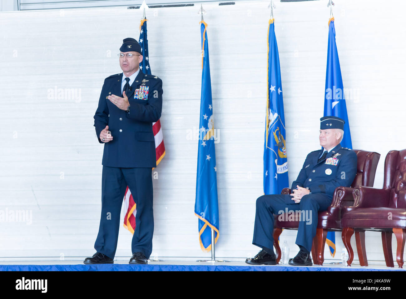 Col. Michael Manion, departing 403rd Wing commander speaks during the ...
