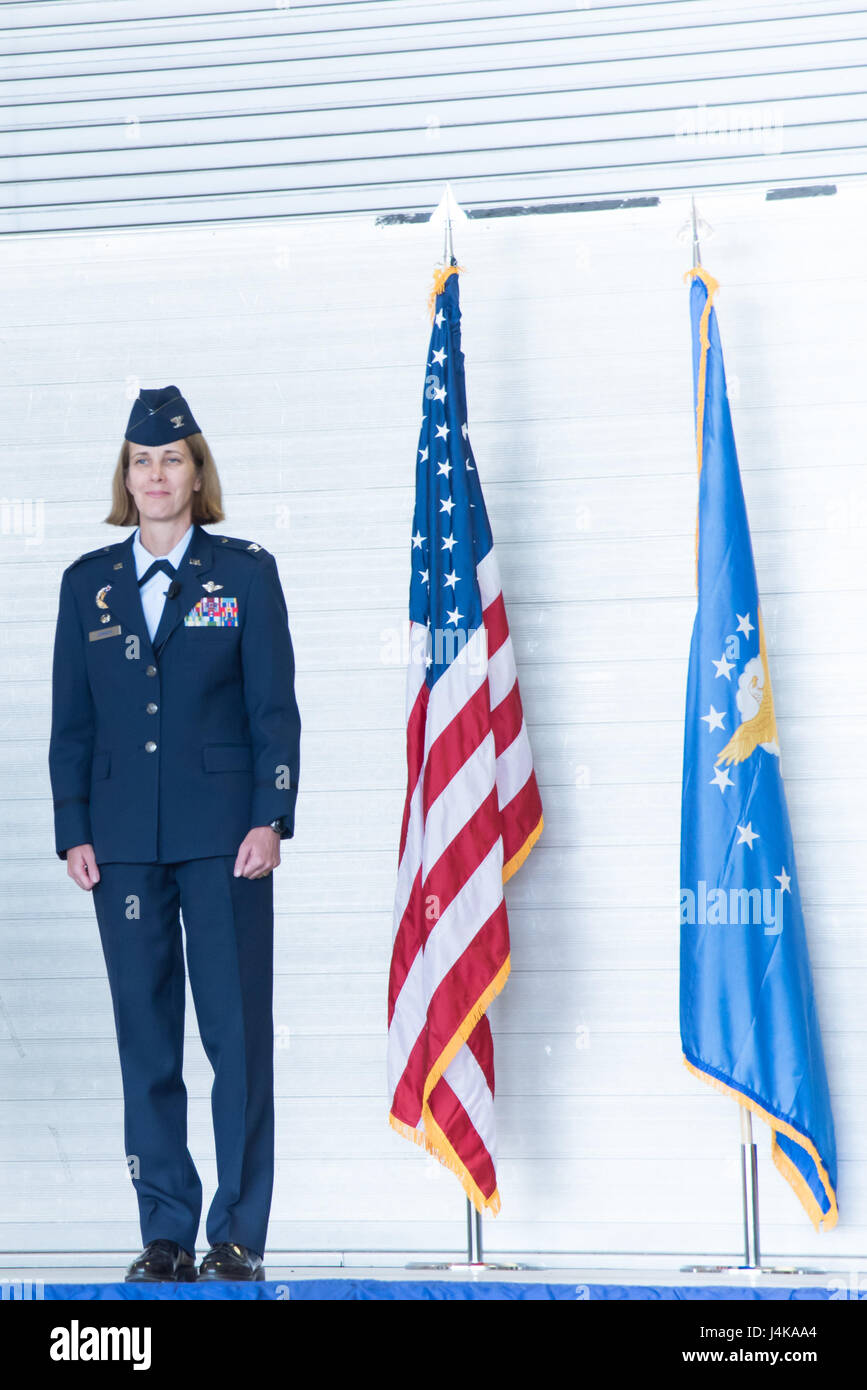 Col. Jennie R. Johnson, incoming 403rd Wing commander, speaks during ...