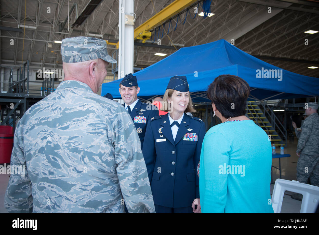 Col. Jennie R. Johnson, incoming 403rd Wing commander greets wing and ...