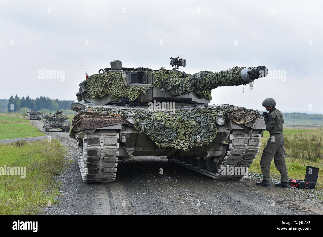An Austrian soldier with the Bundesheer platoon, works to replace a ...