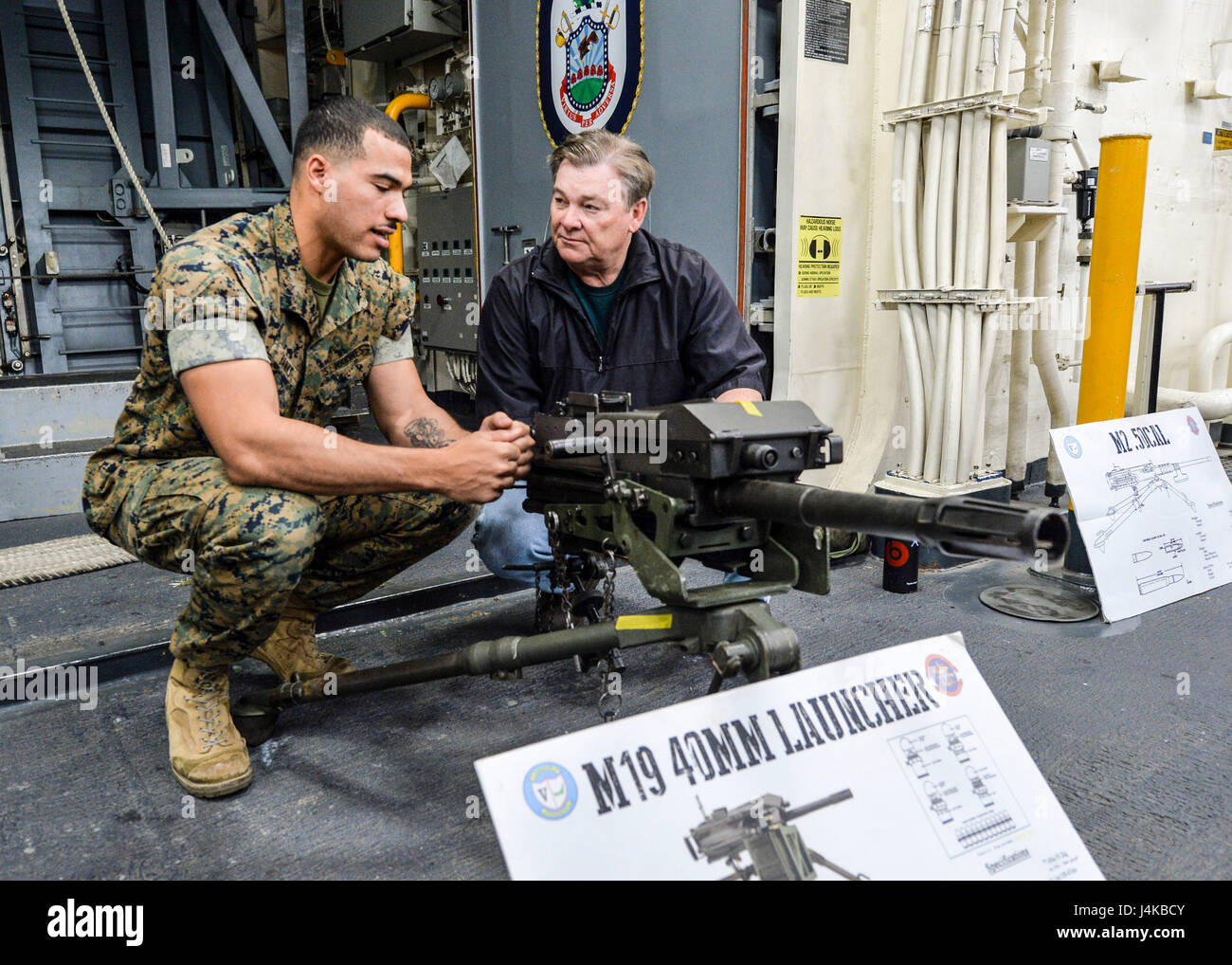 Cpl. presents an M19 40mm launcher to a Tiger during a static weapons ...