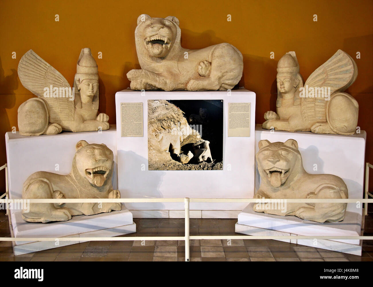 Rare archaic limestone sculptures (3 lions & 2 sphinxs) from the ...
