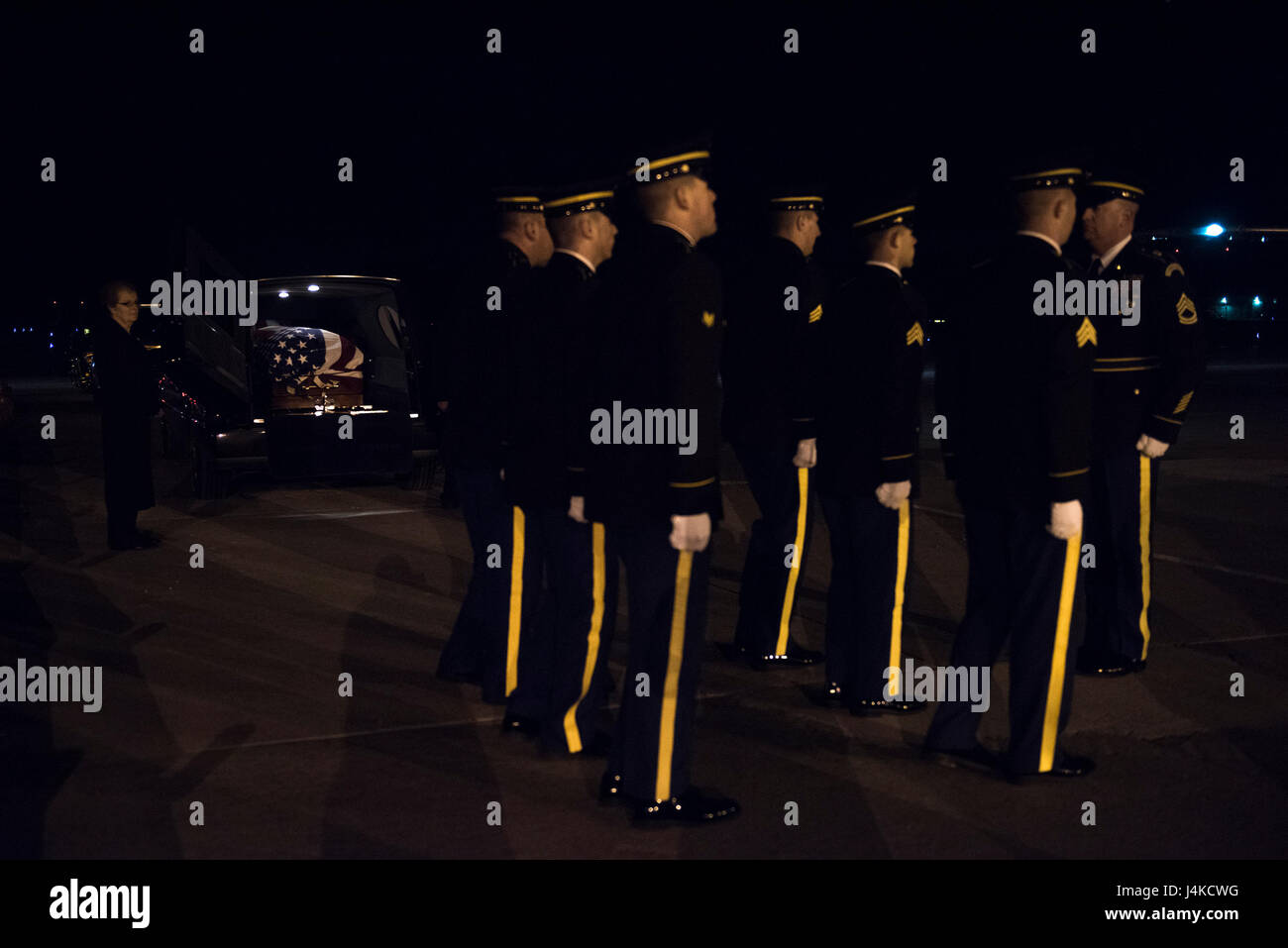 U.S. Soldiers with the Vermont National Guard Military Funeral Honors team, stand in formation ...