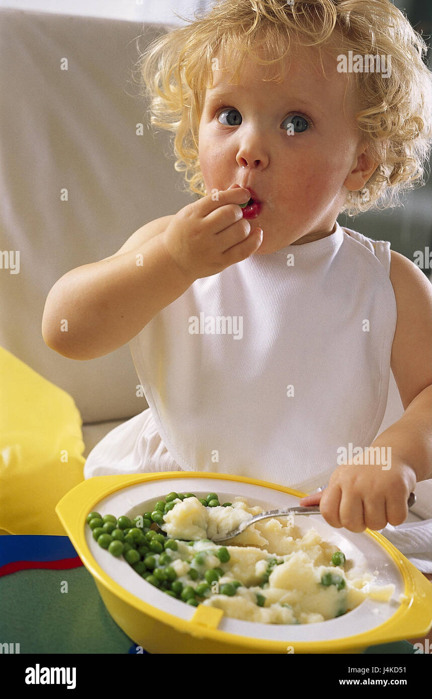Infant, girl, porridge, eat child, childhood, learning process ...