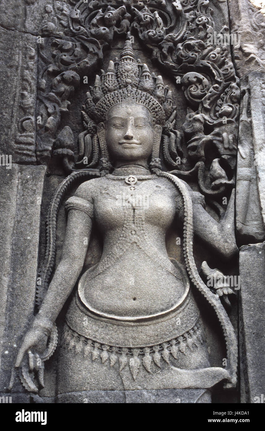 Cambodia, Angkor Wat, Khmer temple, detail, Apsara, goddess South-East Asia, UNESCO-world ...