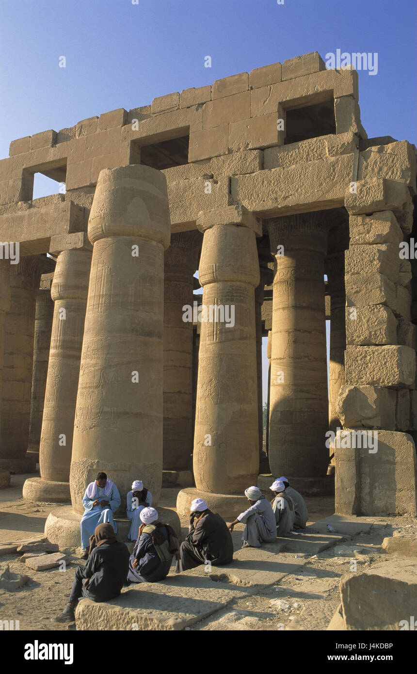 Egypt, Luxor, Ramesseum temple, men no model release outside, Africa ...