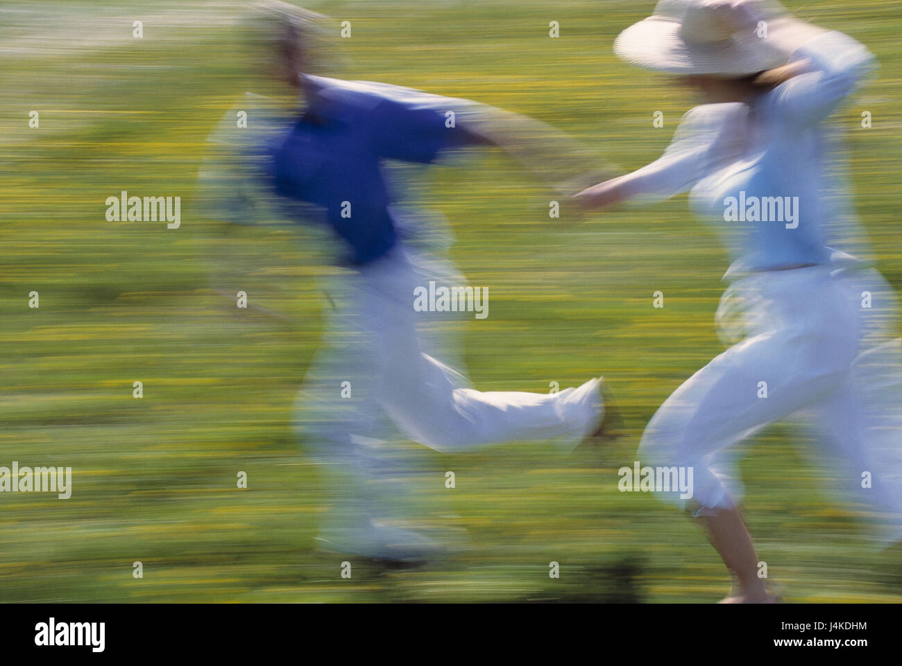 Couple, melted, hand run in hand, meadow, blur summers, vacation ...