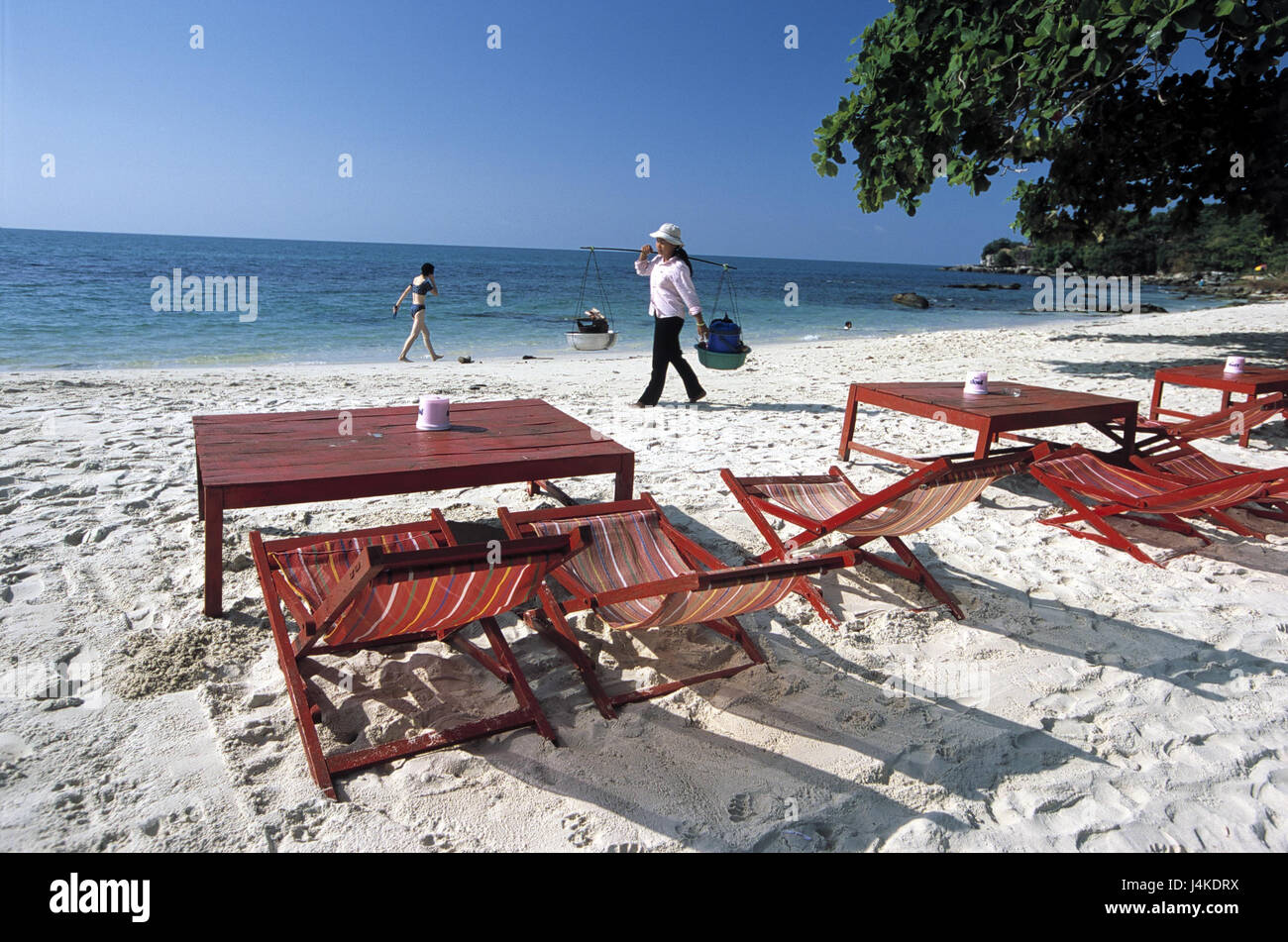 Cambodia, Sihanouk Ville, 'Occeuteal of beach', sandy beach, deck ...