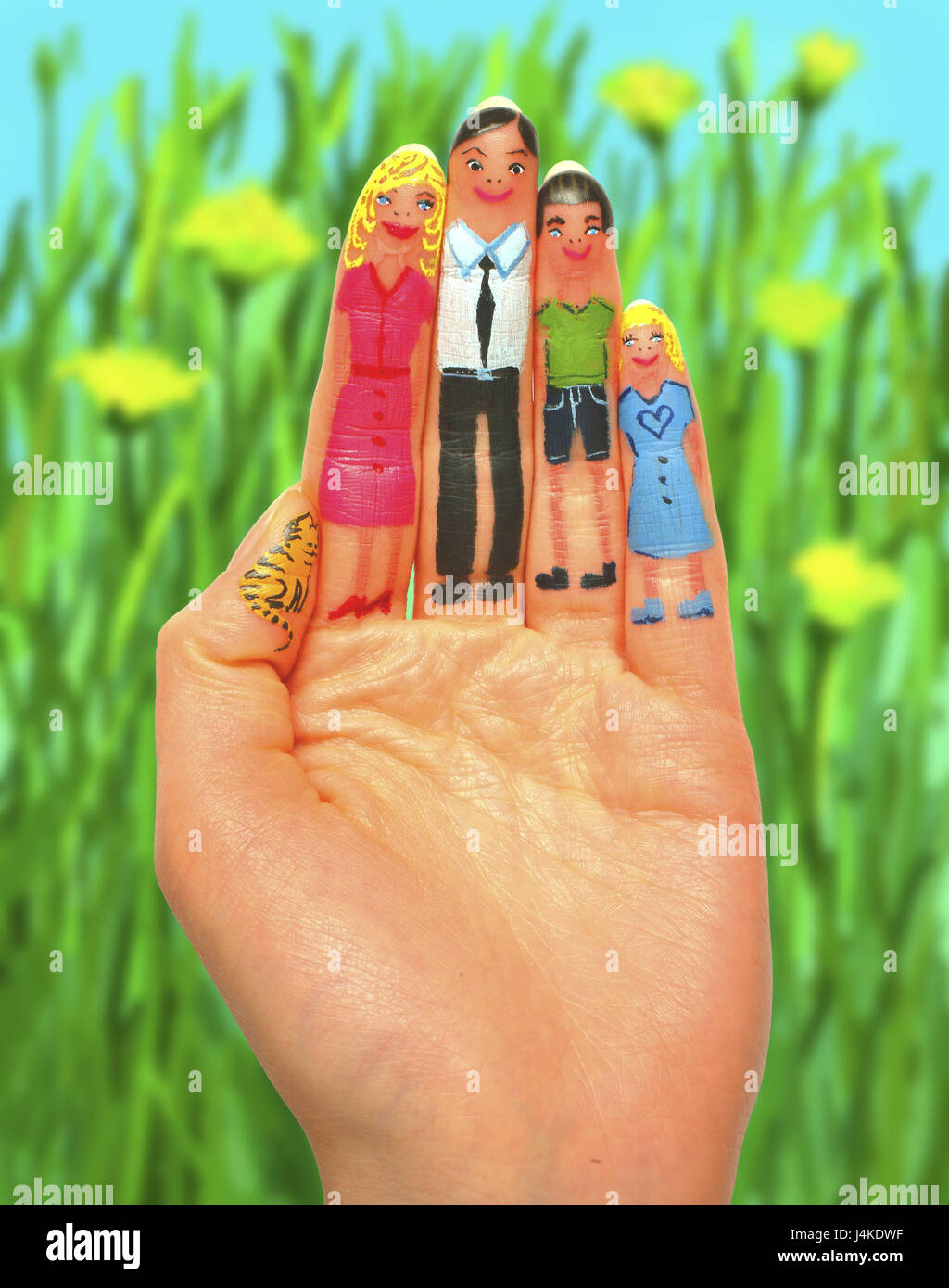 Flower meadow, hand, finger painted, icon, family, cohesion, nature ...