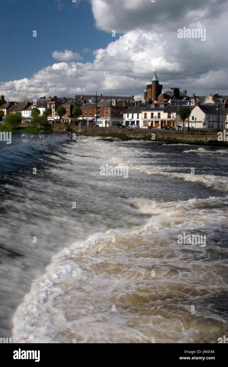 River Nith weir and waterfalls, Dumfries, Dumfries & Galloway, Scotland ...
