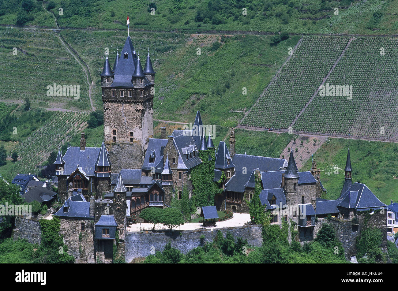 Germany, the Moselle, Cochem, imperial castle, vineyards Europe ...